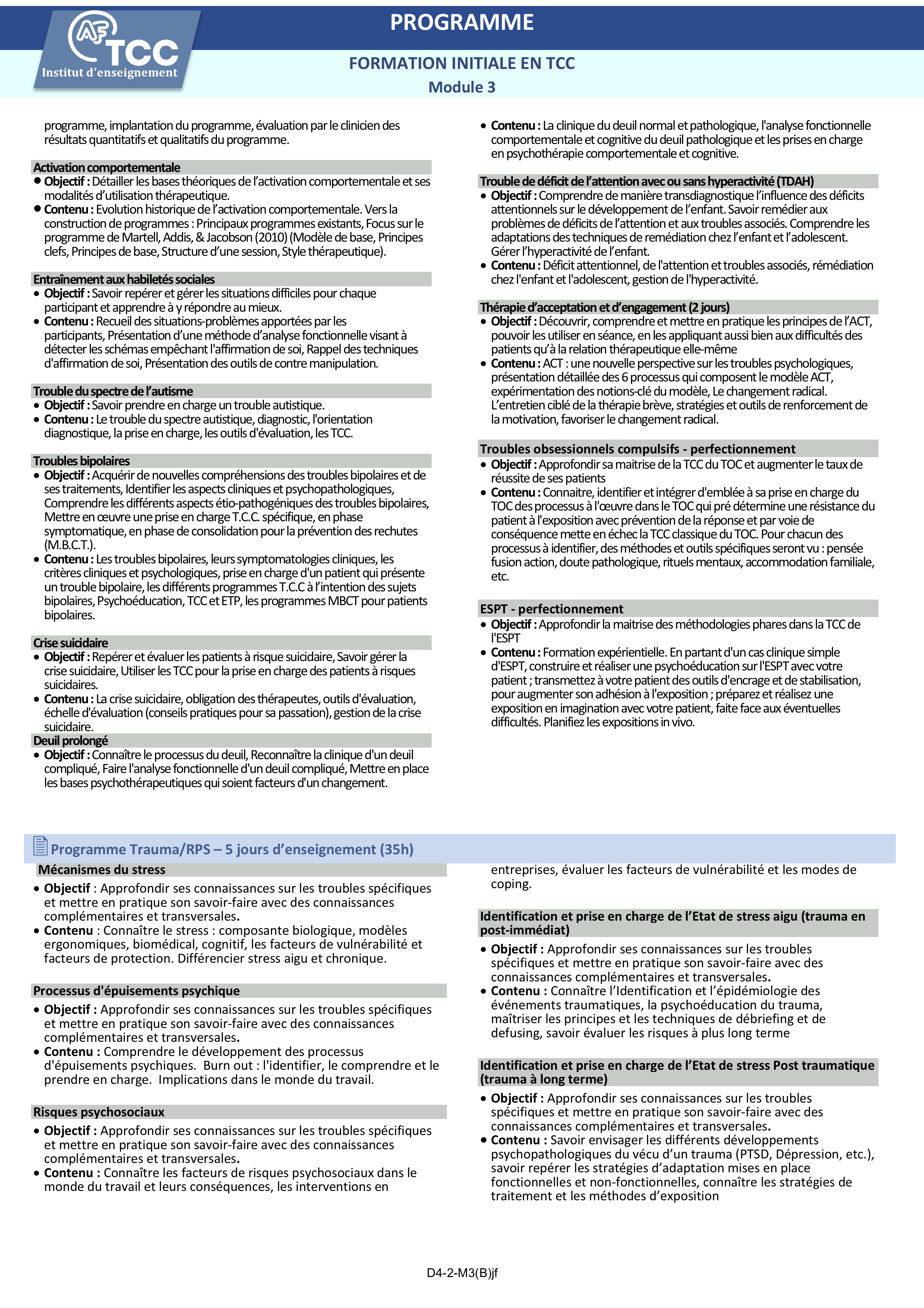 Présentation de la formation - Module 3 | AFTCC